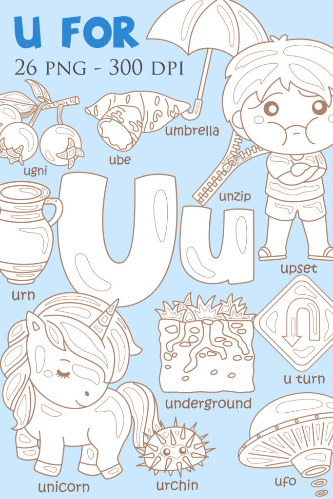 Alphabet U For Vocabulary School Letter Reading Writing Font Study ...