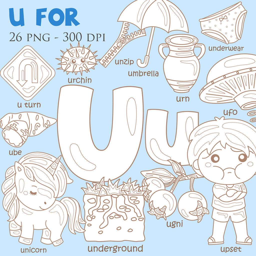 Alphabet U For Vocabulary School Letter Reading Writing Font Study ...
