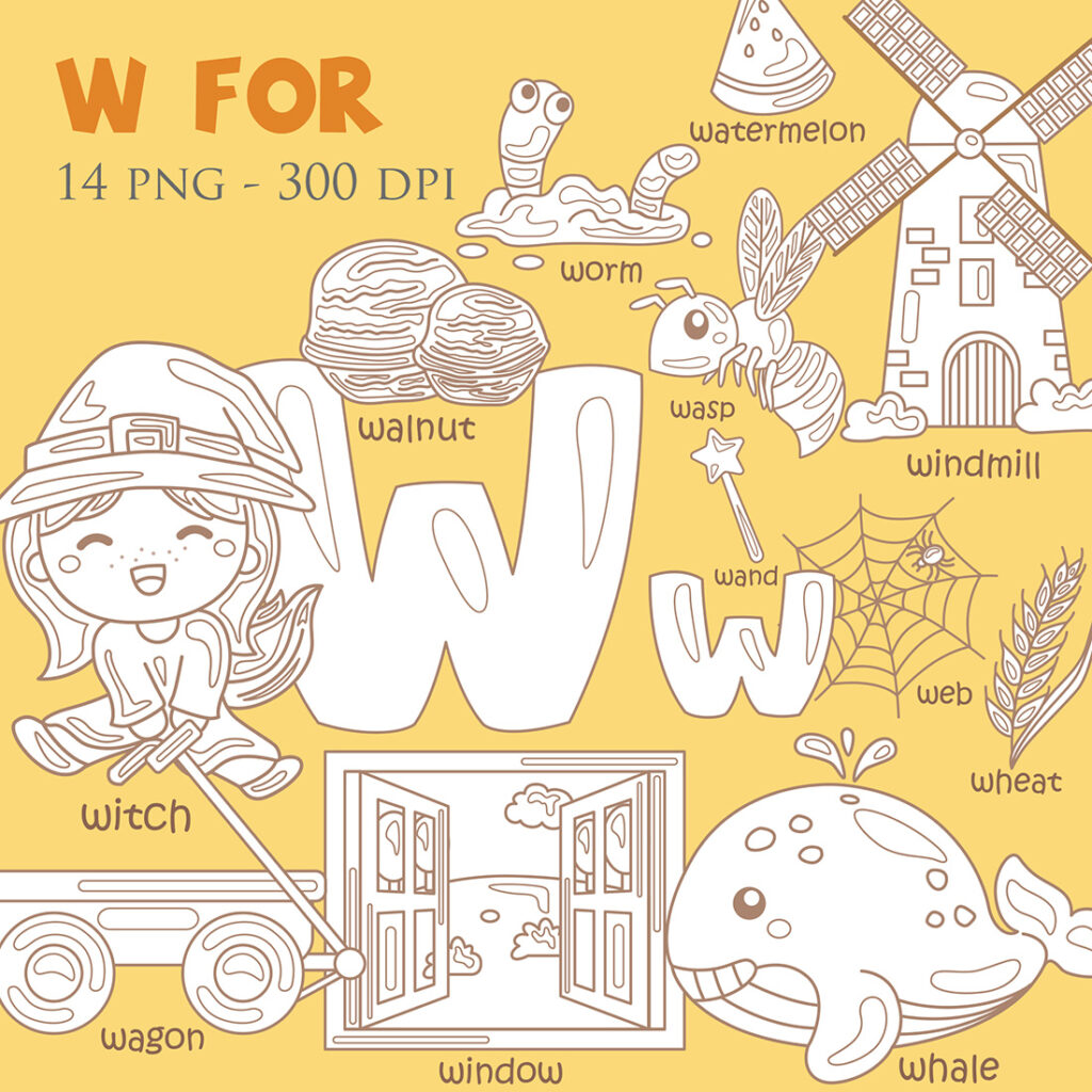 Alphabet W For Vocabulary School Letter Reading Writing Font Study ...