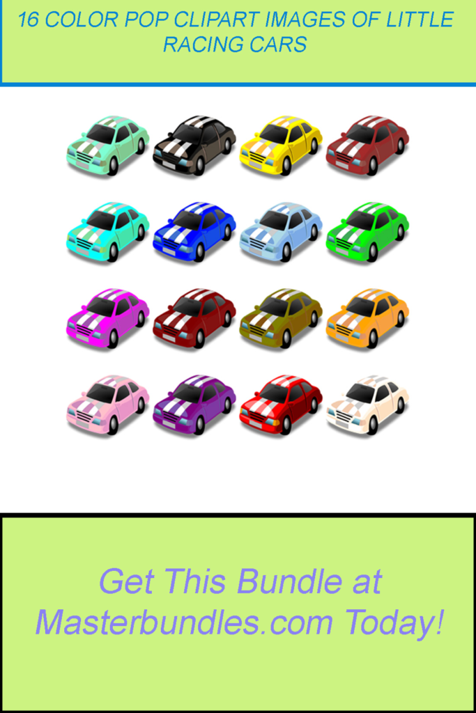 16 COLOR POP CLIPART IMAGES OF LITTLE RACING CARS - MasterBundles