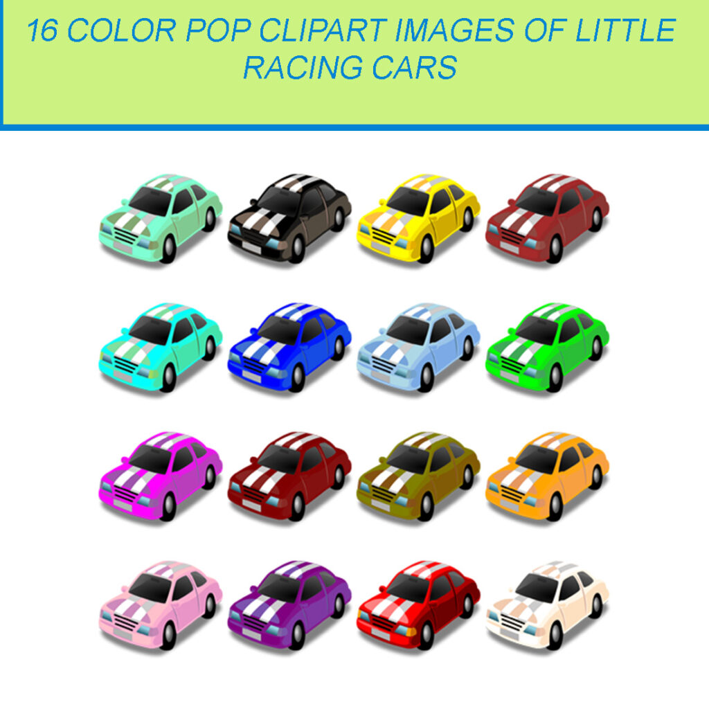 16 COLOR POP CLIPART IMAGES OF LITTLE RACING CARS - MasterBundles