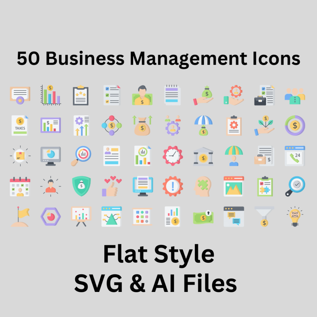 Business Management Icon Set 50 Flat Icons - SVG And AI Files ...