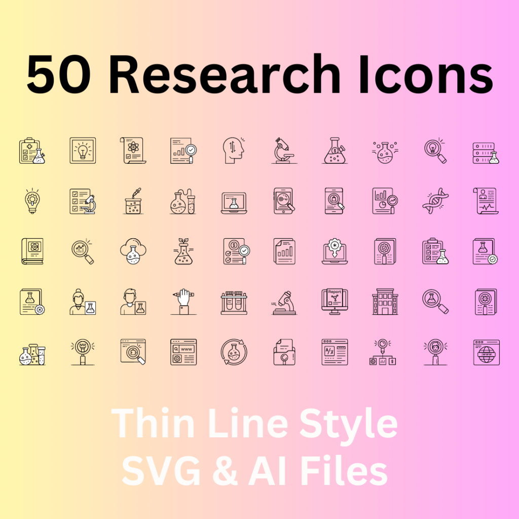 Research Icon Set 50 Outline Icons - SVG And AI Files - MasterBundles