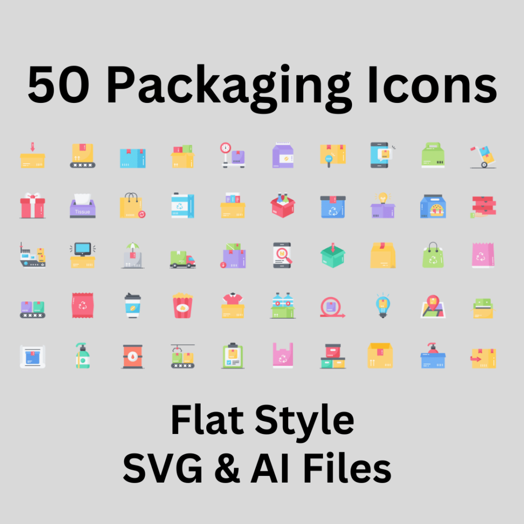 Packaging Icon Set 50 Flat Icons - SVG And AI Files - MasterBundles