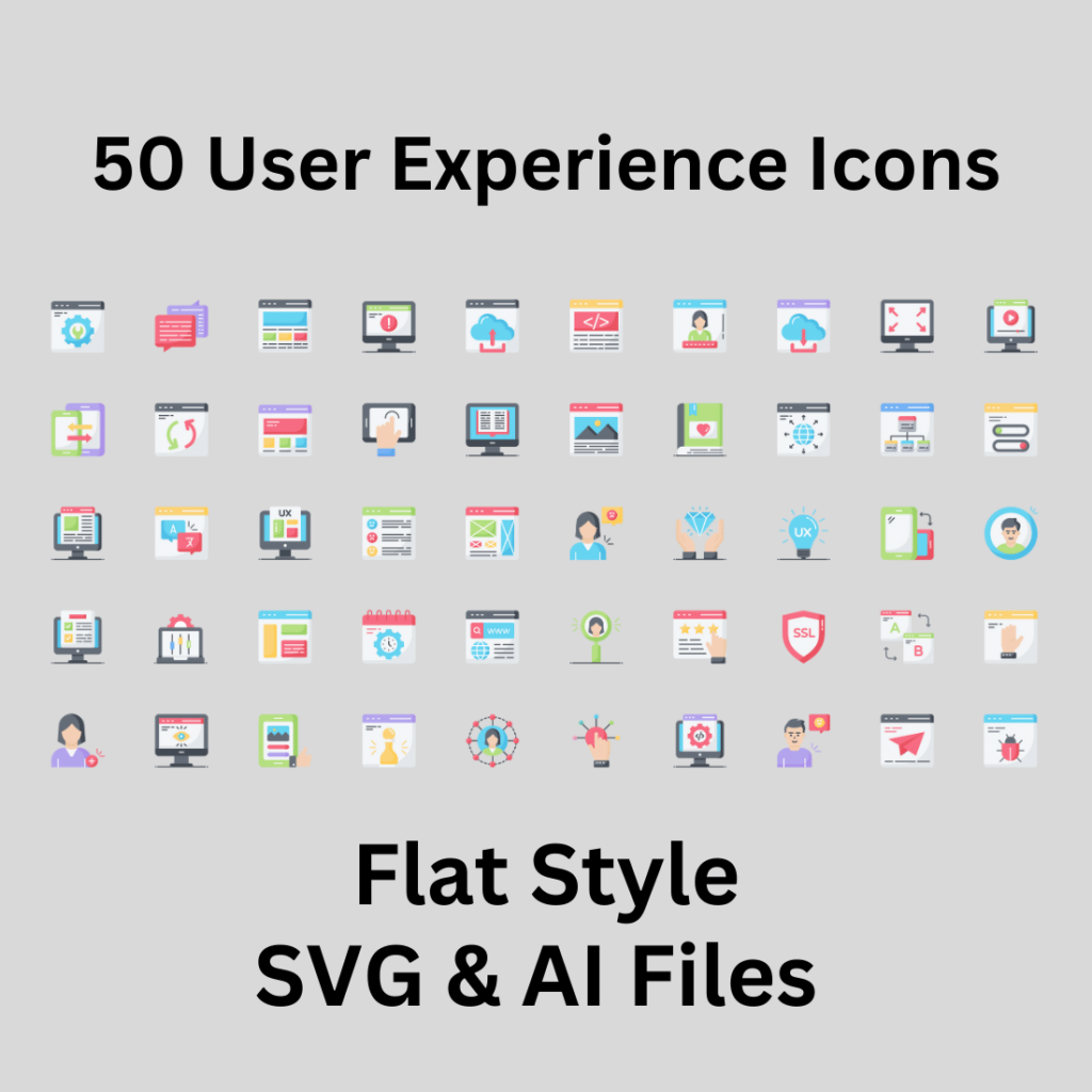 User Experience Icon Set 50 Flat Icons - SVG And AI Files - MasterBundles