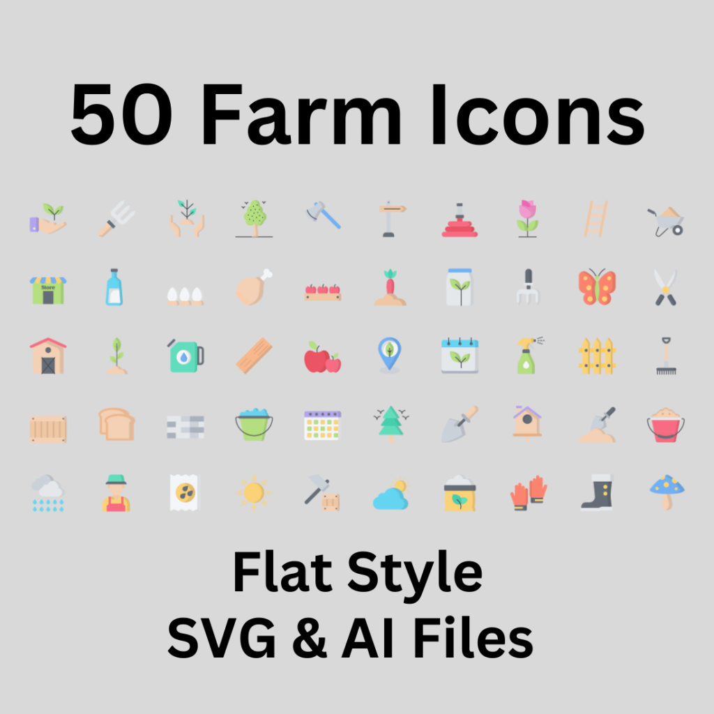 Farm Icon Set 50 Flat Icons - SVG And AI Files - MasterBundles