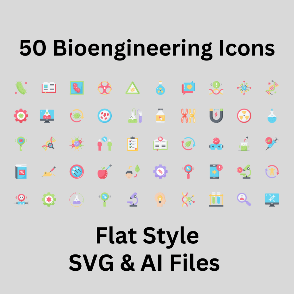 Bioengineering Icon Set 50 Flat Icons - SVG And AI Files - MasterBundles