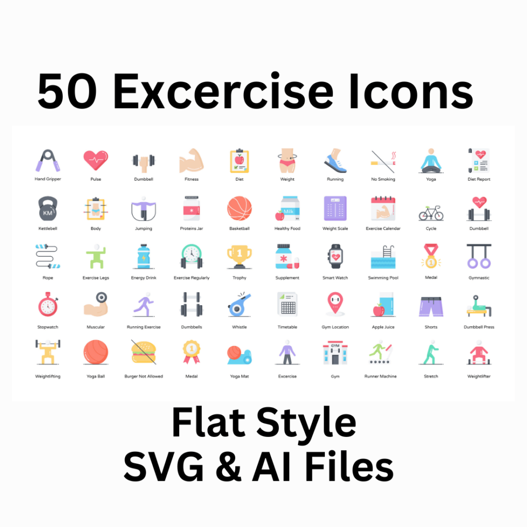 Exercise Icon Set 50 Flat Icons - SVG And AI Files - MasterBundles