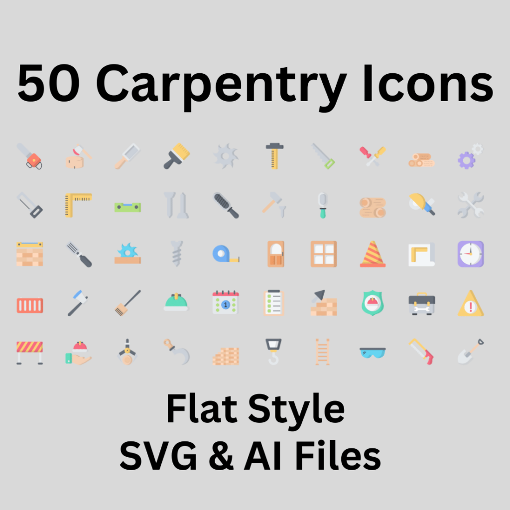 Carpentry Icon Set 50 Flat Icons - SVG And AI Files - MasterBundles