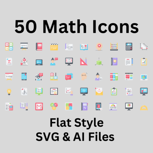 Math Icon Set 50 Flat Icons - SVG And AI Files - MasterBundles