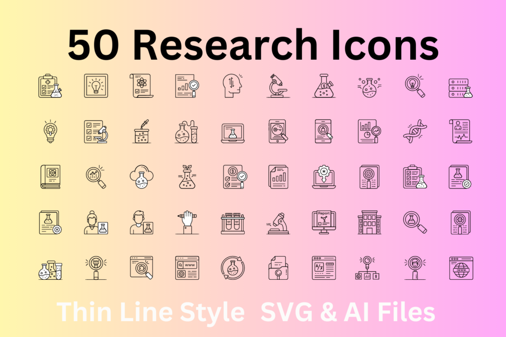 Research Icon Set 50 Outline Icons - SVG And AI Files - MasterBundles