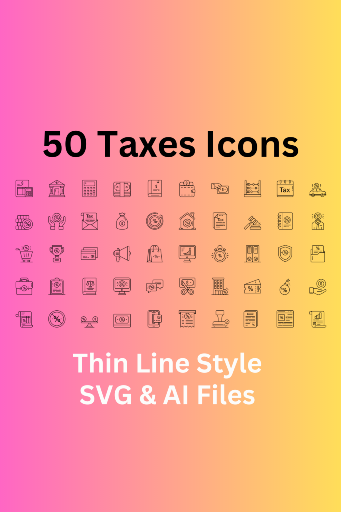 Taxes Icon Set 50 Outline Finance Icons - SVG And AI Files - MasterBundles