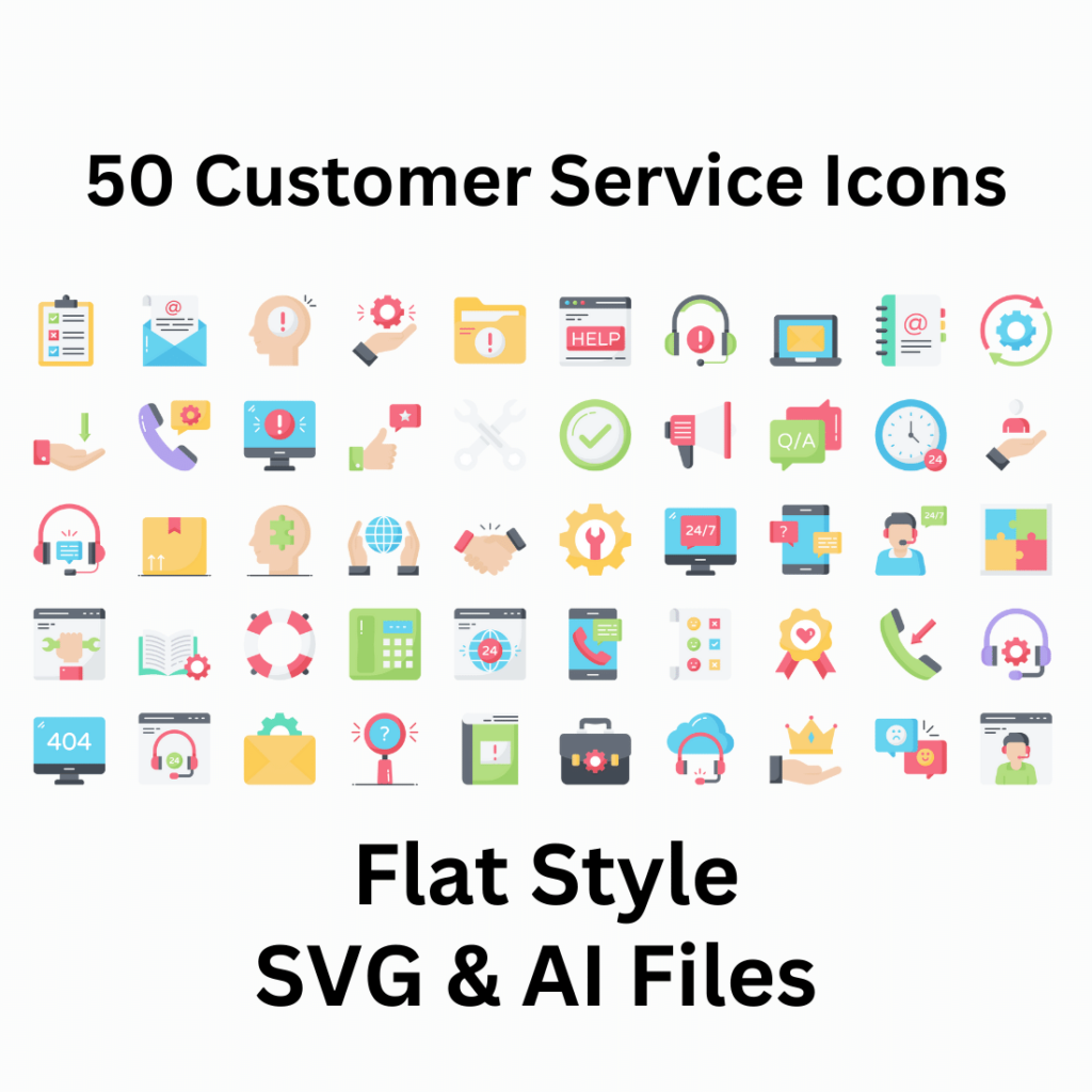 Customer Service Icon Set 50 Flat Icons - SVG And AI Files - MasterBundles
