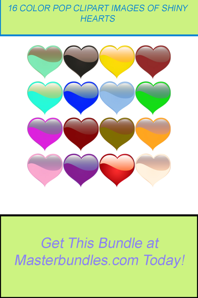 16 COLOR POP CLIPART IMAGES OF SHINY HEARTS - MasterBundles