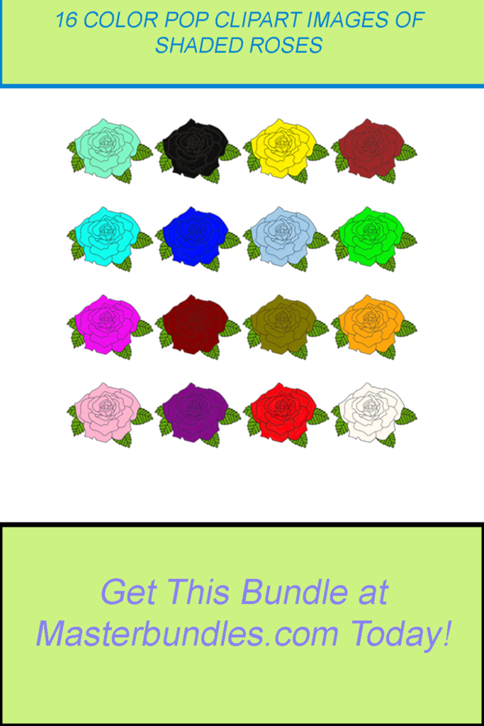 16 COLOR POP CLIPART IMAGES OF SHADED ROSES - MasterBundles