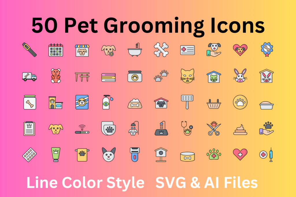 Pet Grooming Icon Set 50 Line Color Icons - SVG And AI Files ...