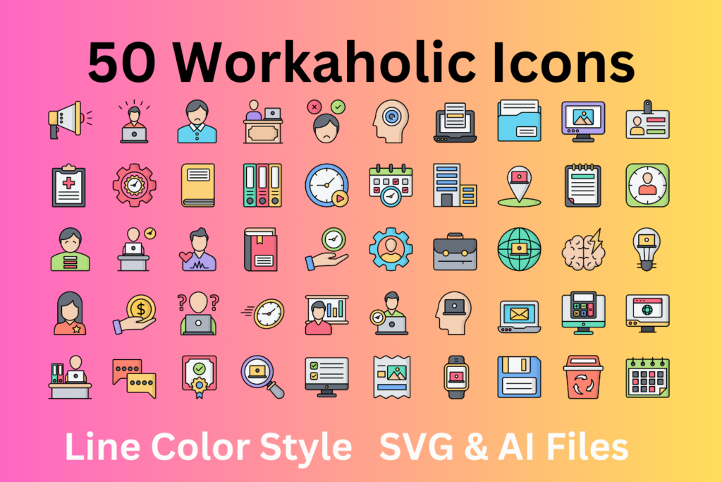 Workaholic Icon Set 50 Line Color Icons - SVG And AI Files - MasterBundles