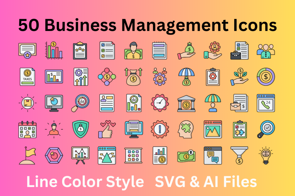 Business Management Icon Set 50 Line Color Icons - SVG And AI Files ...