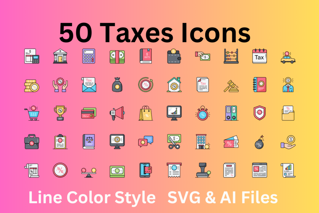 Taxes Icon Set 50 Line Color Finance Icons - SVG And AI Files ...