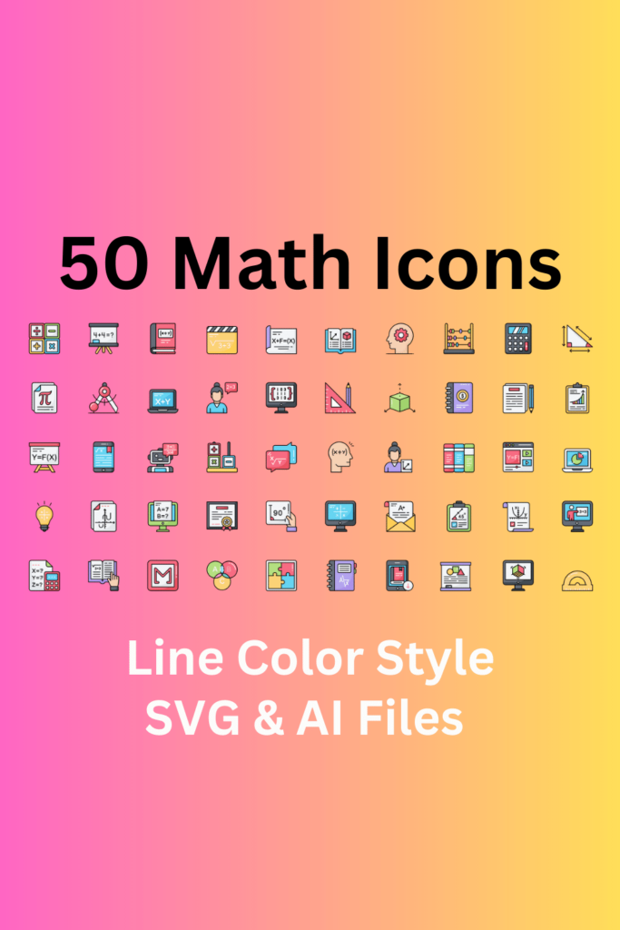 Math Icon Set 50 Line Color Icons - SVG And AI Files - MasterBundles
