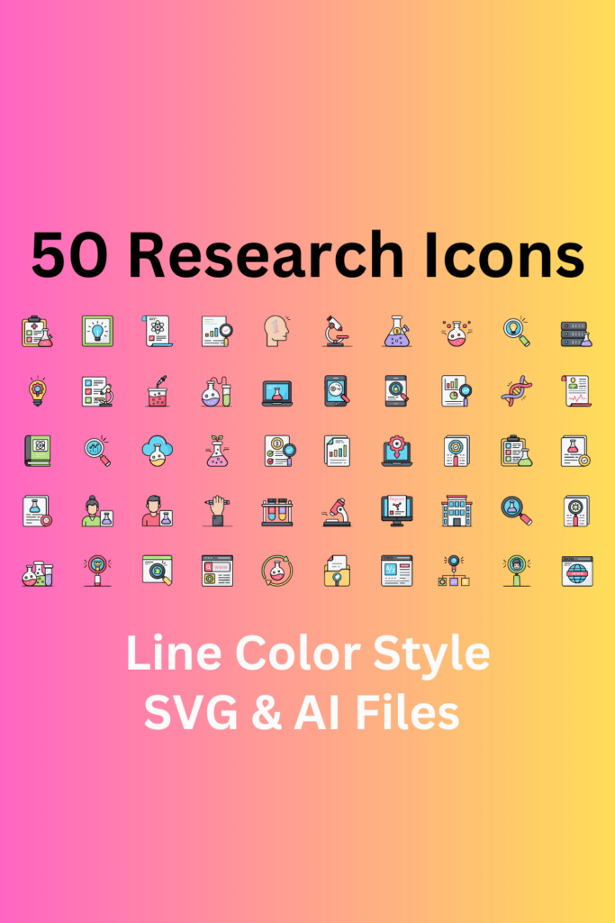 Research Icon Set 50 Line Color Icons - SVG And AI Files - MasterBundles