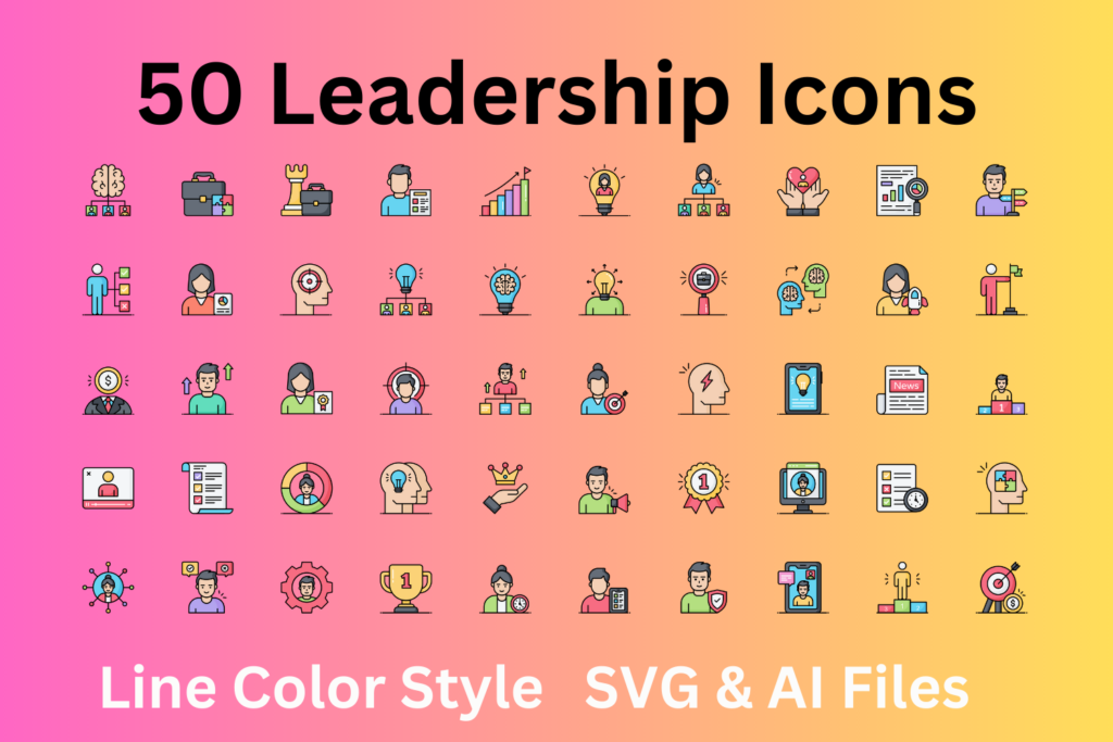 Leadership Icon Set 50 Line Color Icons - SVG And AI Files - MasterBundles