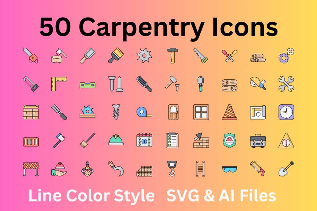 Carpentry Icon Set 50 Line Color Icons - SVG And AI Files - MasterBundles
