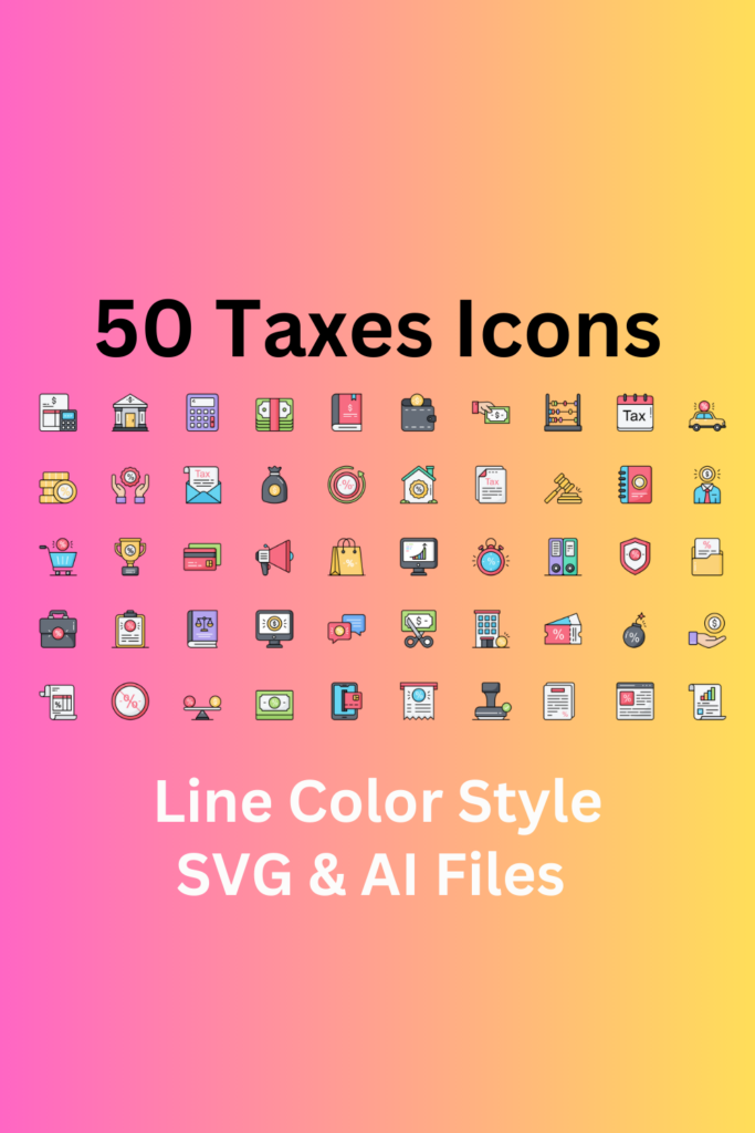 Taxes Icon Set 50 Line Color Finance Icons - SVG And AI Files ...