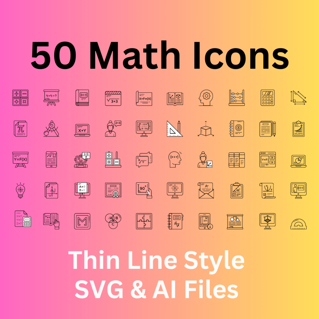 Math Icon Set 50 Outline Icons - SVG And AI Files - MasterBundles