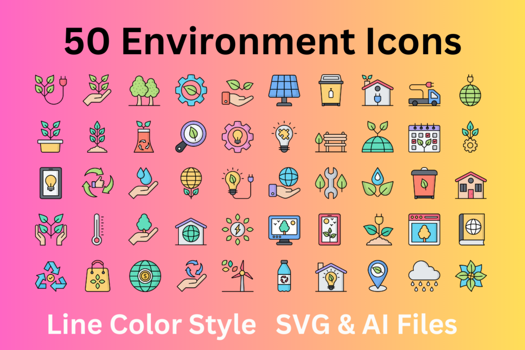 Environment Icon Set 50 Line Color Icons - SVG And AI Files - MasterBundles