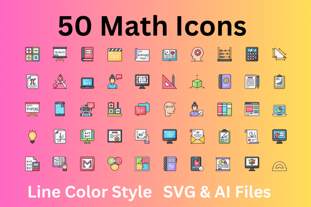 Math Icon Set 50 Line Color Icons - SVG And AI Files - MasterBundles