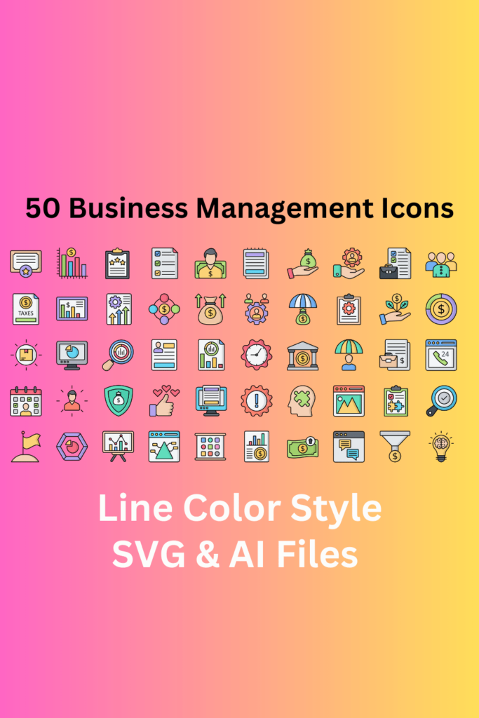 Business Management Icon Set 50 Line Color Icons - SVG And AI Files ...