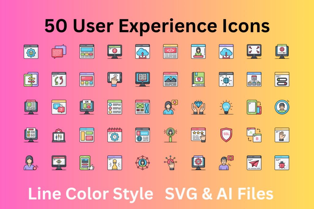 User Experience Icon Set 50 Line Color Icons - SVG And AI Files ...