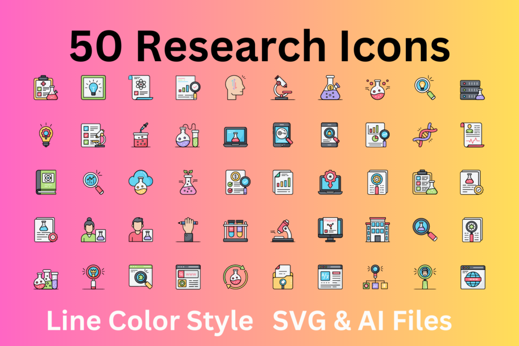 Research Icon Set 50 Line Color Icons - SVG And AI Files - MasterBundles