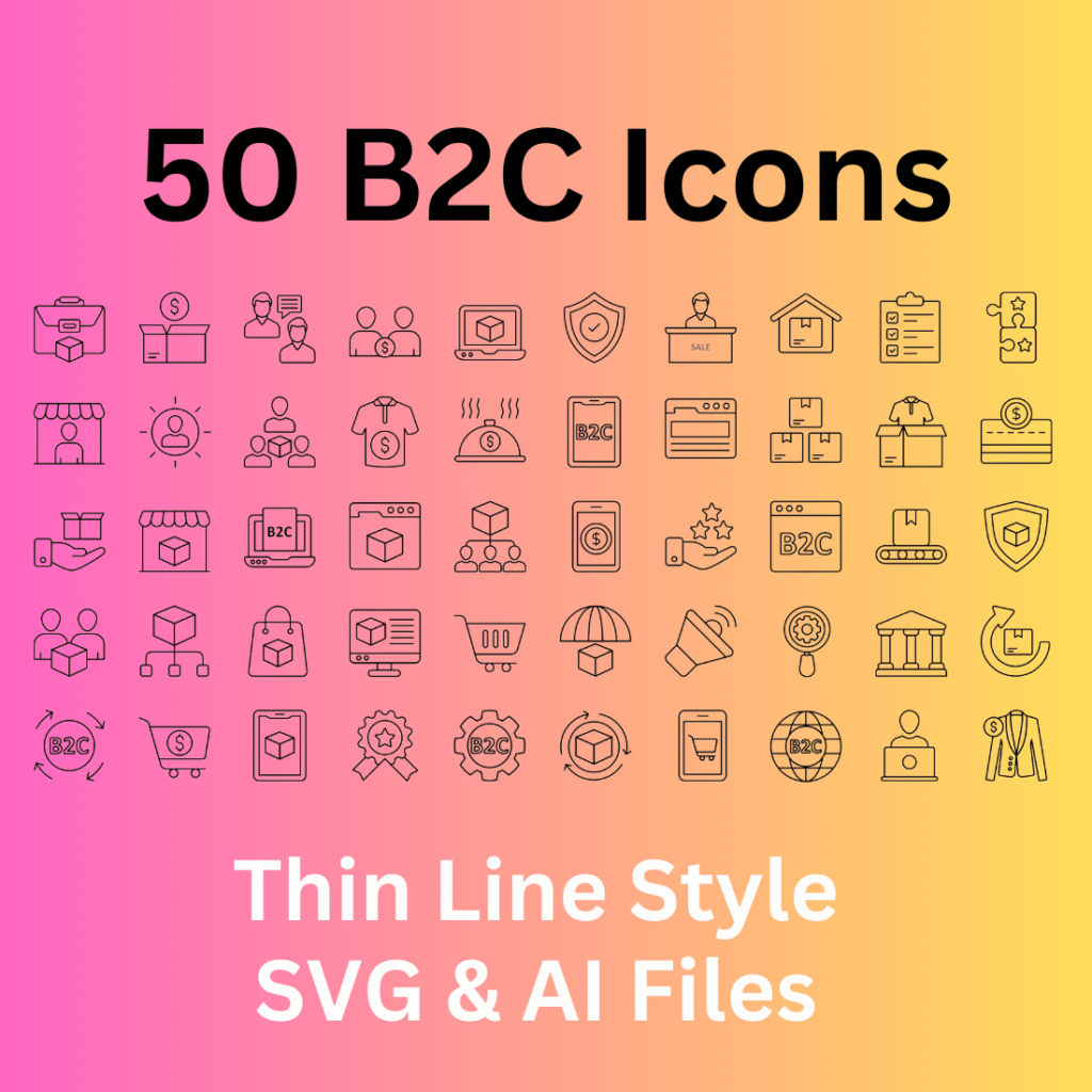 B2C Icon Set 50 Outline Icons - SVG And AI Files - MasterBundles