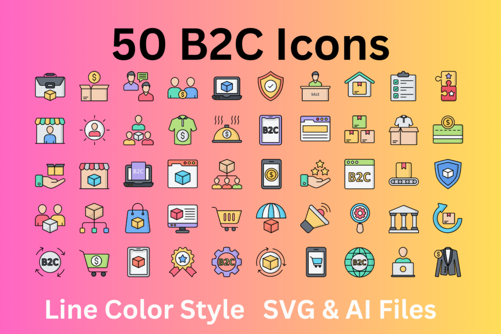 B2C Icon Set 50 Line Color Icons - SVG And AI Files - MasterBundles