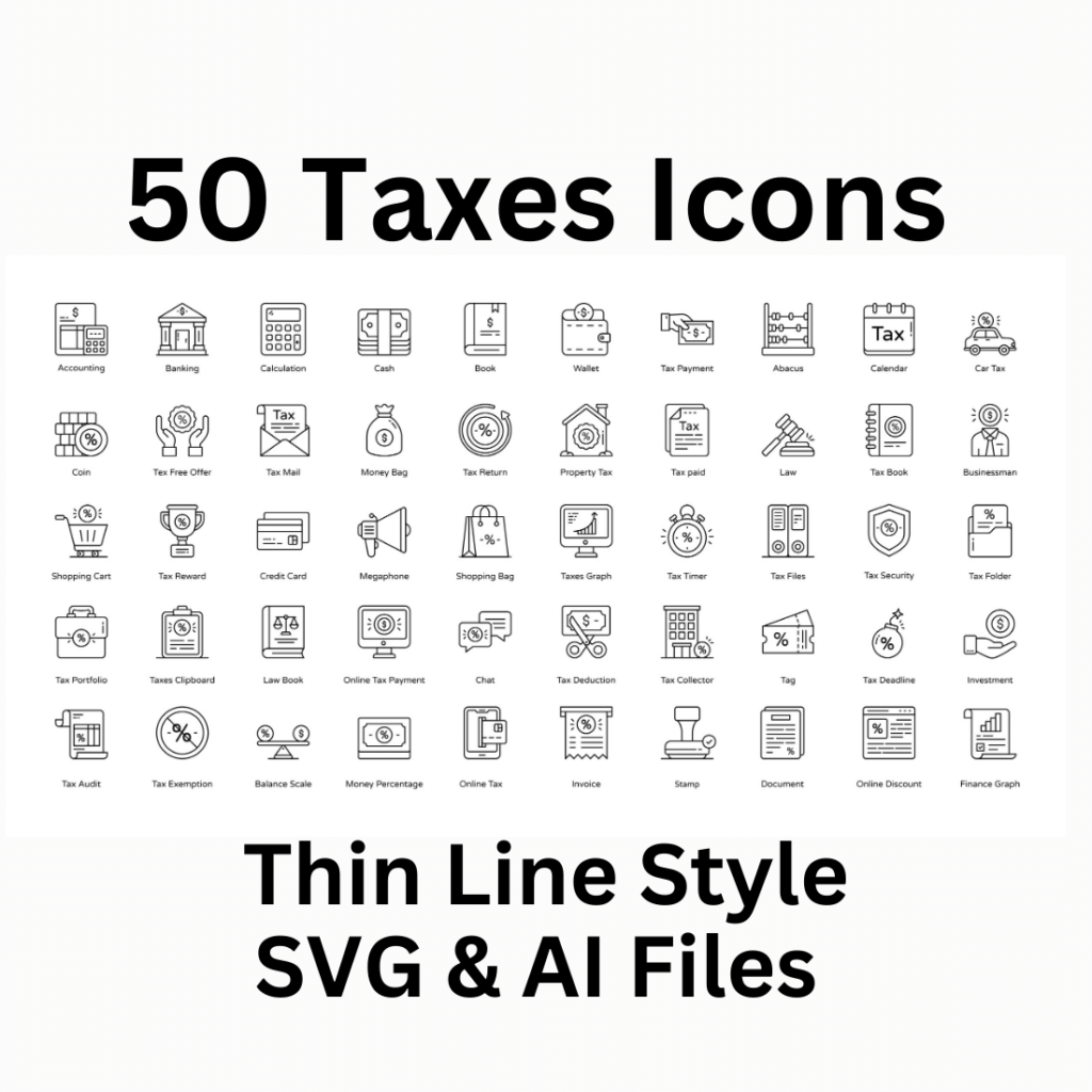 Taxes Icon Set 50 Outline Finance Icons - SVG And AI Files - MasterBundles