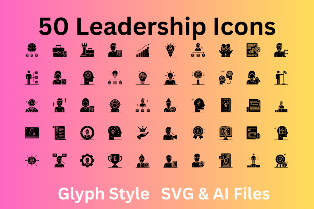 Leadership Icon Set 50 Glyph Icons - SVG And AI Files - MasterBundles
