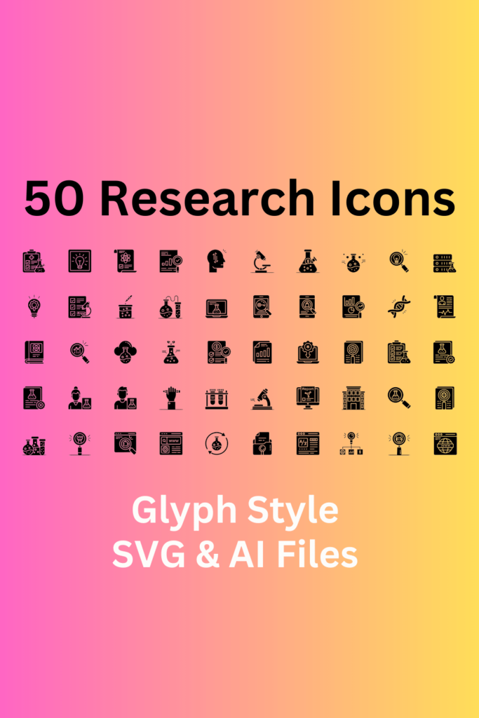 Research Icon Set 50 Glyph Icons - SVG And AI Files - MasterBundles