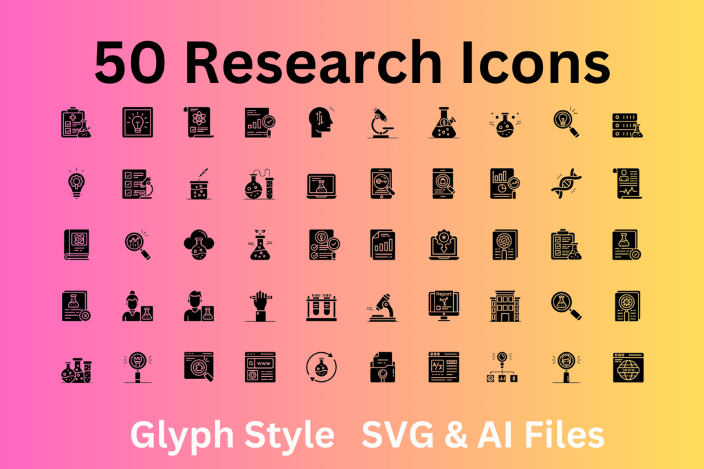 Research Icon Set 50 Glyph Icons - SVG And AI Files - MasterBundles