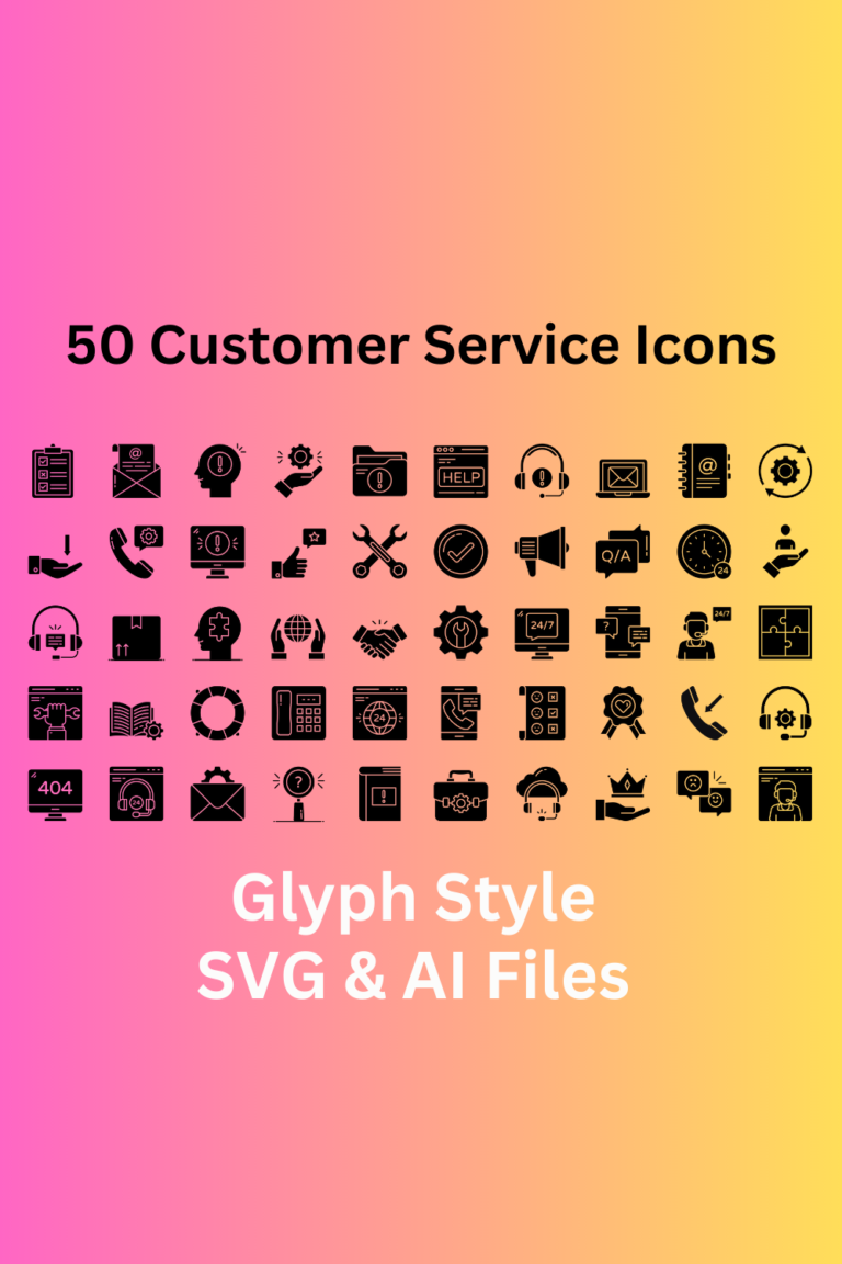 Customer Service Icon Set 50 Glyph Icons - SVG And AI Files - MasterBundles