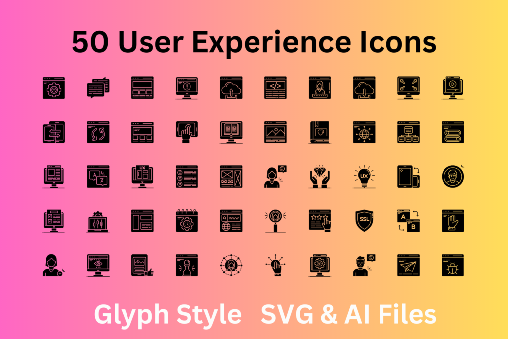 User Experience Icon Set 50 Glyph Icons - SVG And AI Files - MasterBundles