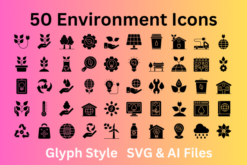 Environment Icon Set 50 Glyph Icons - SVG And AI Files - MasterBundles