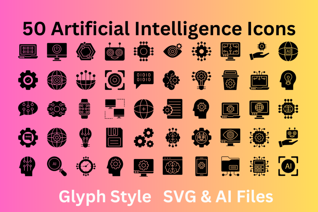 Artificial Intelligence Icon Set 50 Glyph Icons - SVG And AI ...