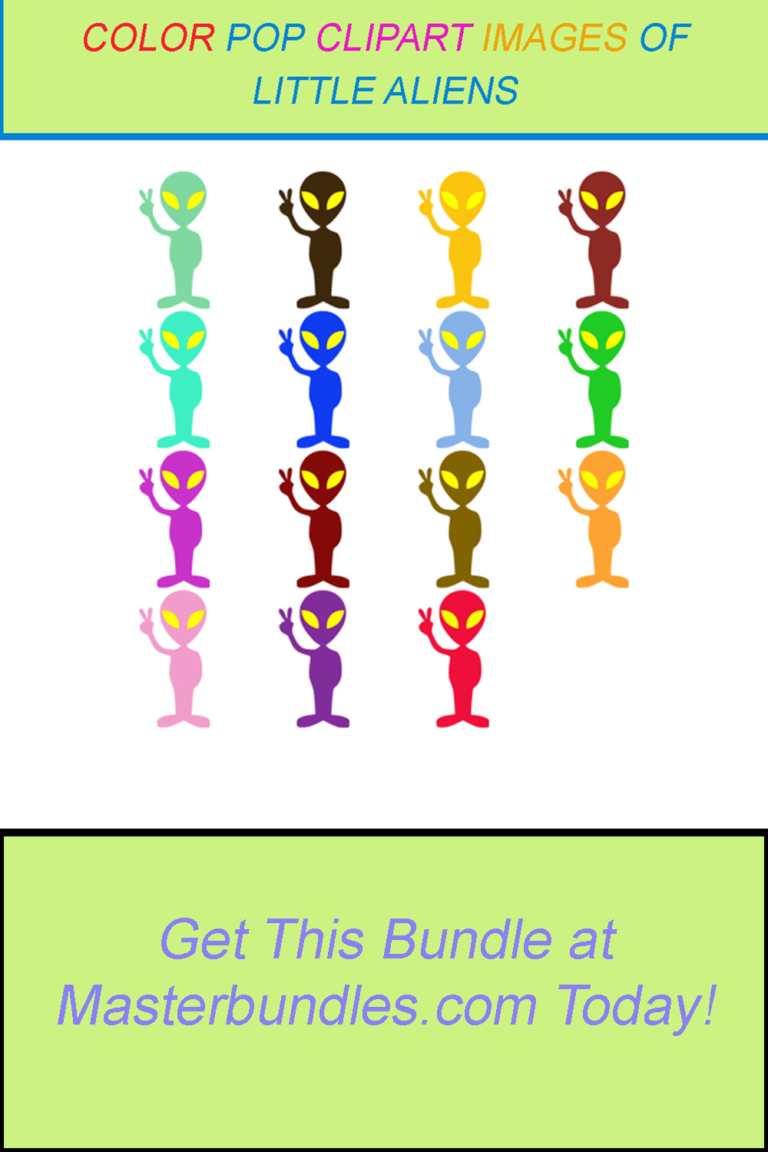 15 COLOR POP CLIPART IMAGES OF LITTLE ALIENS - MasterBundles