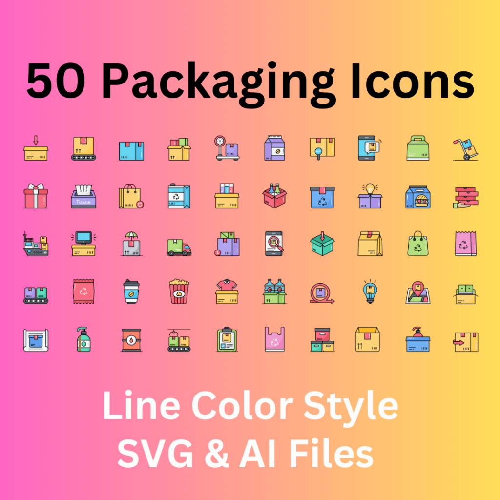 Packaging Icon Set 50 Line Color Icons - SVG And AI Files - MasterBundles