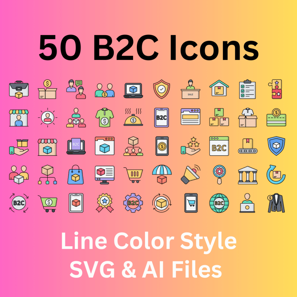 B2C Icon Set 50 Line Color Icons - SVG And AI Files - MasterBundles