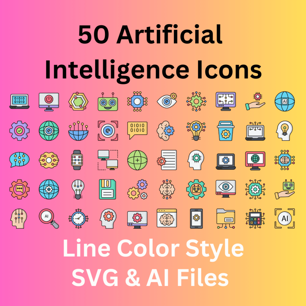 Artificial Intelligence Icon Set 50 Line Color Icons - SVG And AI ...