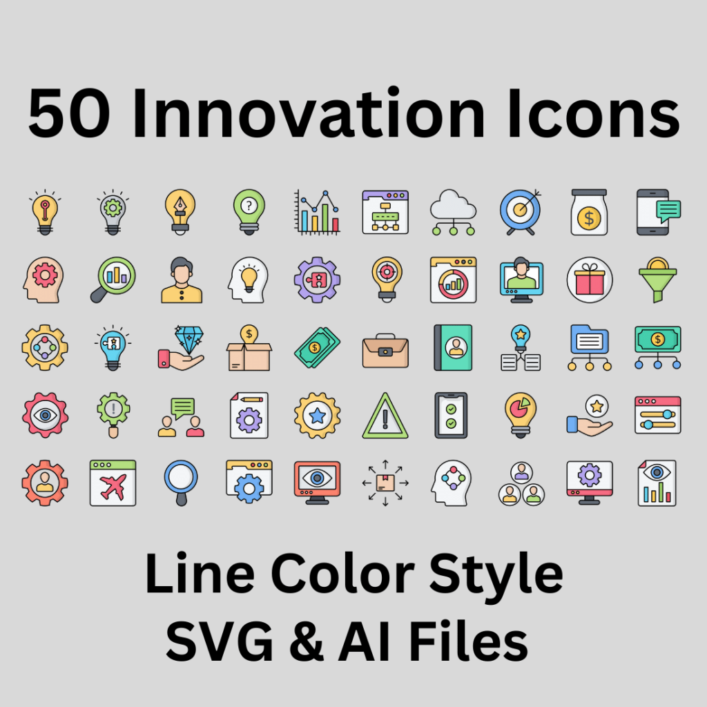 Innovation Icon Set 50 Line Color Icons - SVG And AI Files - MasterBundles