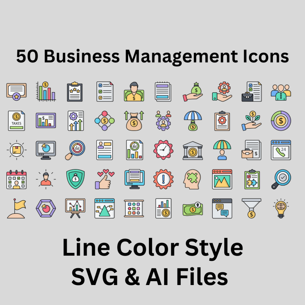 Business Management Icon Set 50 Line Color Icons - SVG And AI Files ...
